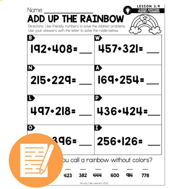 Lucky to Learn Math - 3-Digit Addition Friendly Numbers - Lesson 3.9 ...