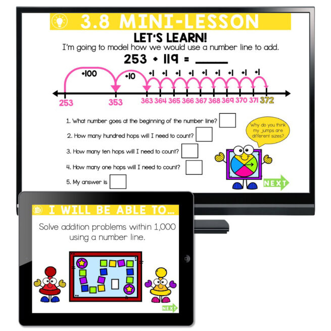 Lucky to Learn Math - 3-Digit Addition on a Number Line - Lesson 3.8 ...