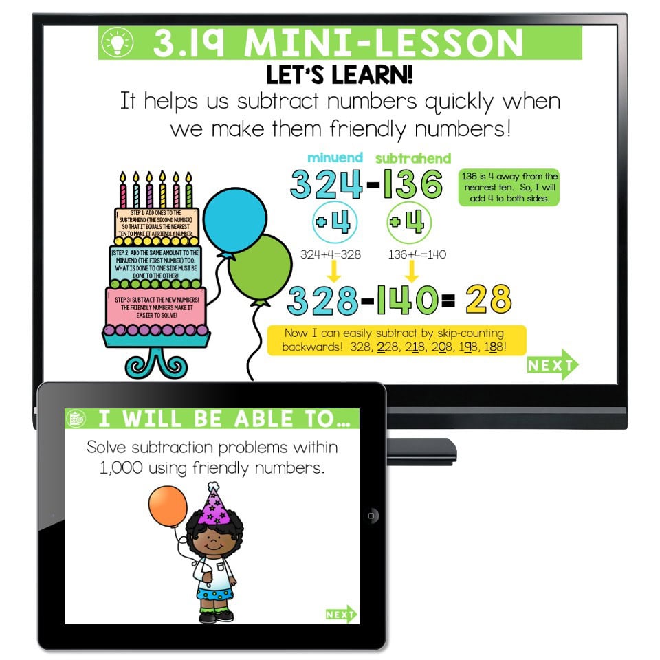 Lucky to Learn Math - 3-Digit Subtraction Friendly Numbers - Lesson 3. ...