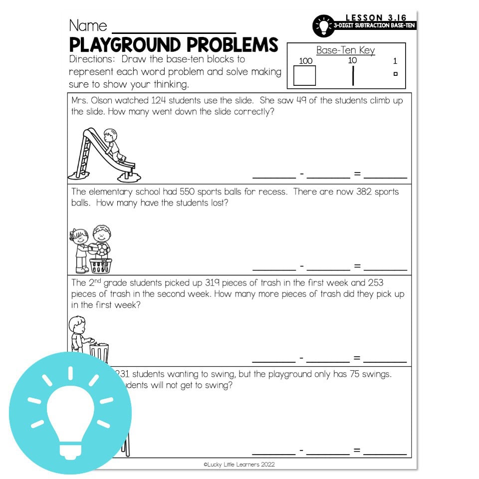 Lucky to Learn Math - 3-Digit Subtraction with Base-Ten Blocks - Lesson ...