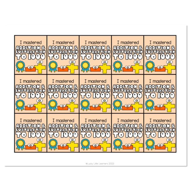 Lucky to Learn Math - Add and Subtract to 1000 - Unit 3 - Brag Tag ...