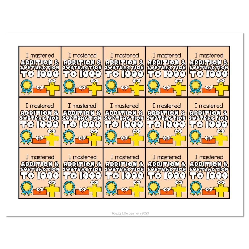 Lucky to Learn Math - Add and Subtract to 1000 - Unit 3 - Brag Tag ...