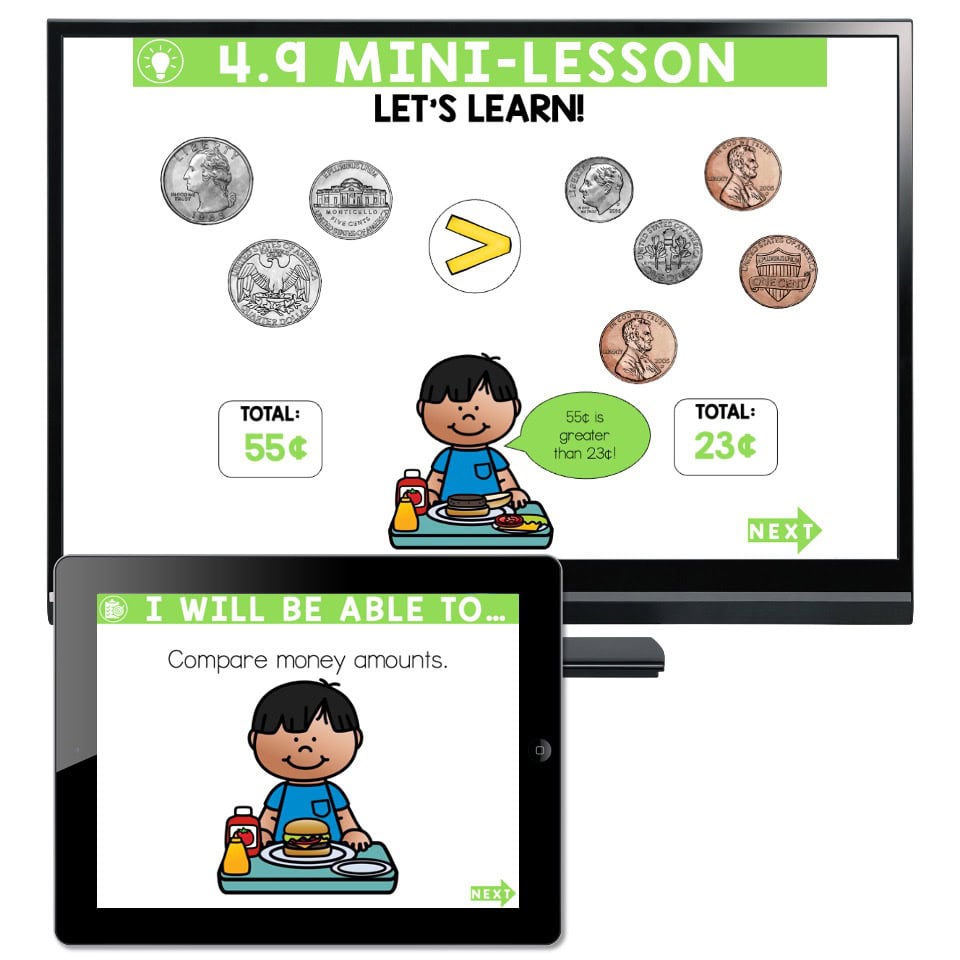 Lucky to Learn Math - Compare Money Amounts - Lesson 4.9 - Teaching ...