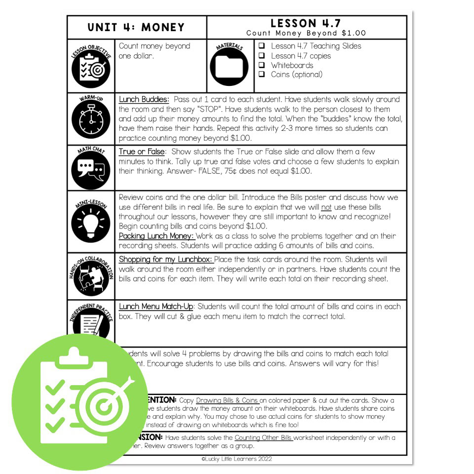 Lucky to Learn Math - Count Money Beyond One Dollar - Lesson 4.7 ...