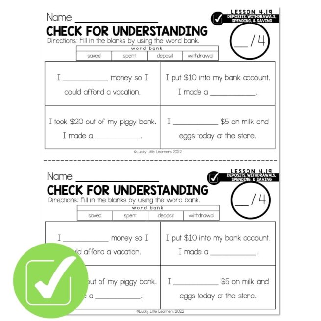Lucky to Learn Math - Deposits Withdrawals Saving Spending - Lesson 4. ...