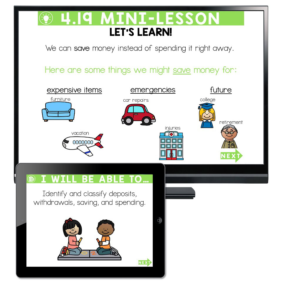 Lucky to Learn Math - Deposits Withdrawals Saving Spending - Lesson 4. ...
