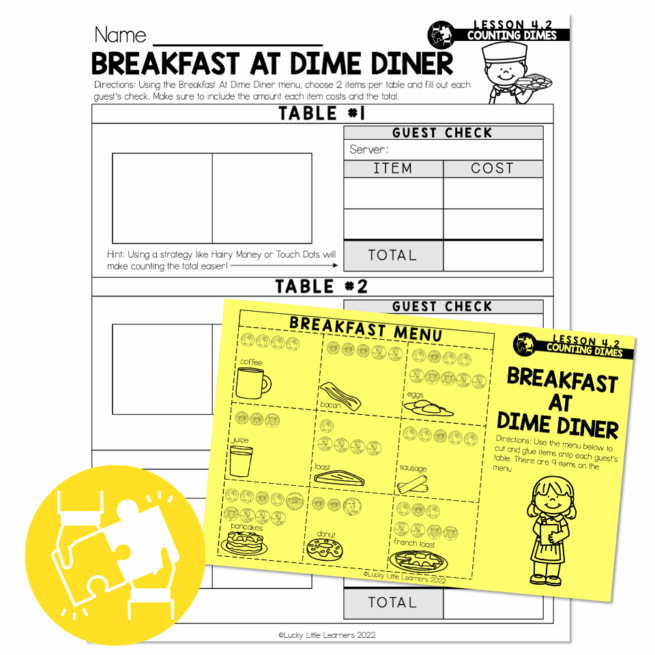 Lucky to Learn Math - Dimes - Lesson 4.2 - Breakfast at Dime Diner ...