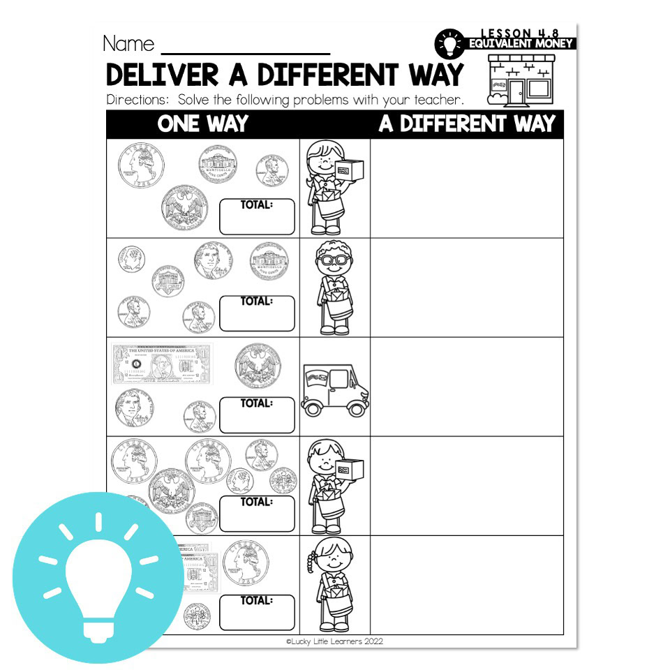 Lucky to Learn Math - Equivalent Money Amounts - Lesson 4.8 - Mini ...