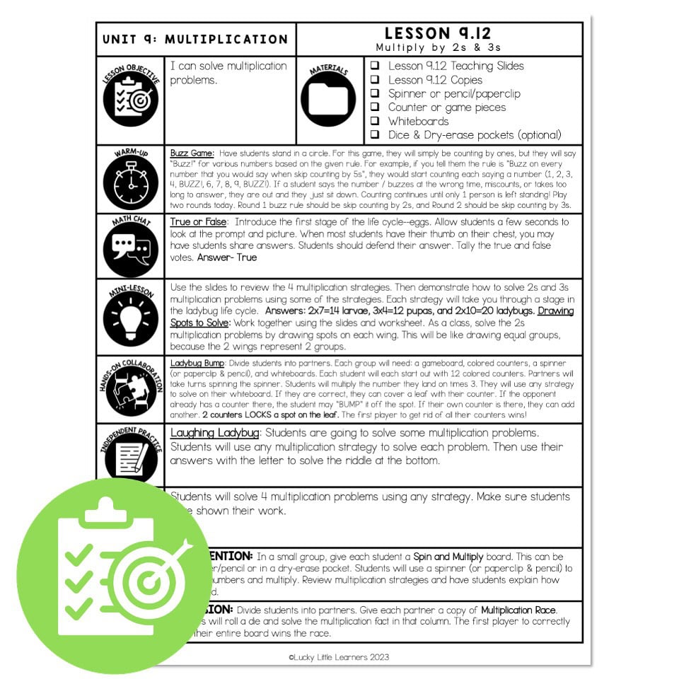 Lucky to Learn Math - Lesson 9.12 - Multiplication - Lesson Plan ...
