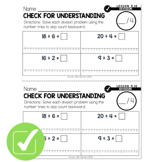Lucky to Learn Math - Lesson 9.16 - Division - Check for Understanding ...