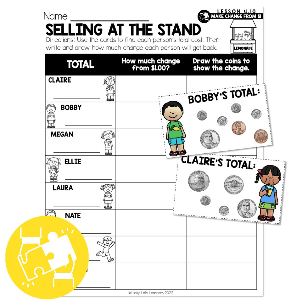 Lucky to Learn Math - Make Change from A Dollar - Lesson 4.10 ...