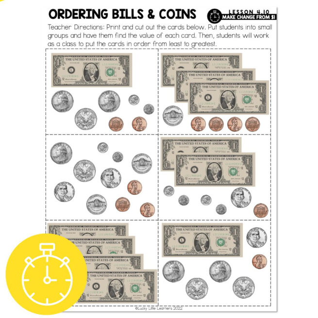 Lucky to Learn Math - Make Change from A Dollar - Lesson 4.10 - Warm-Up ...