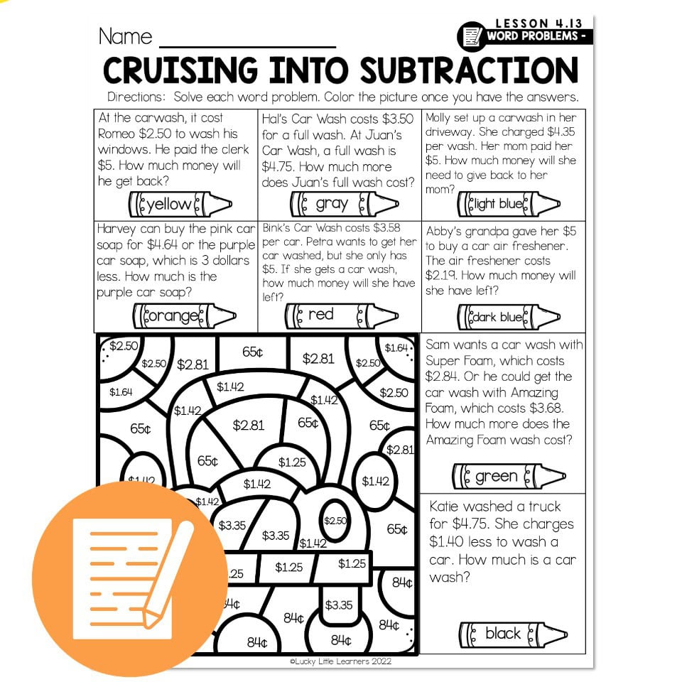 Lucky to Learn Math - One Step Subtraction Money Word Problems - Lesson ...