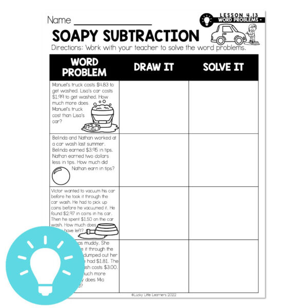 Lucky to Learn Math - One Step Subtraction Money Word Problems - Lesson ...