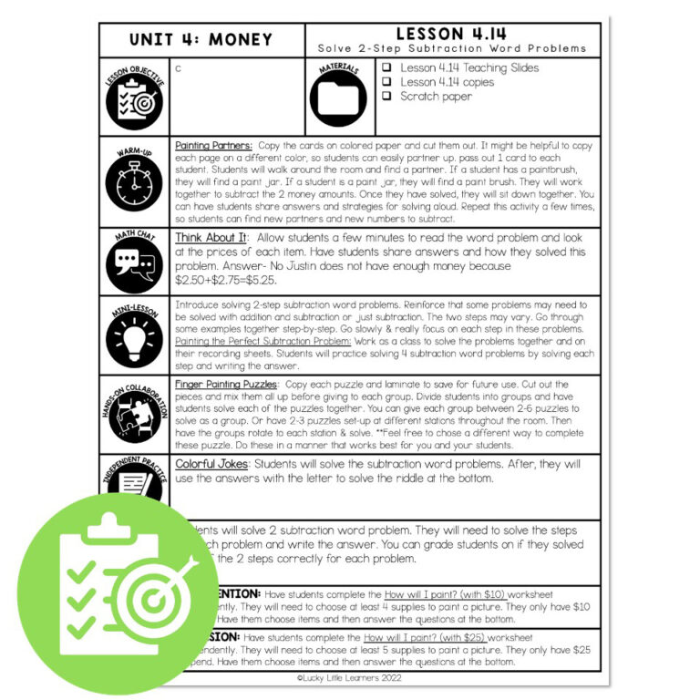 Lucky to Learn Math - Two Step Subtraction Money Word Problems - Lesson ...