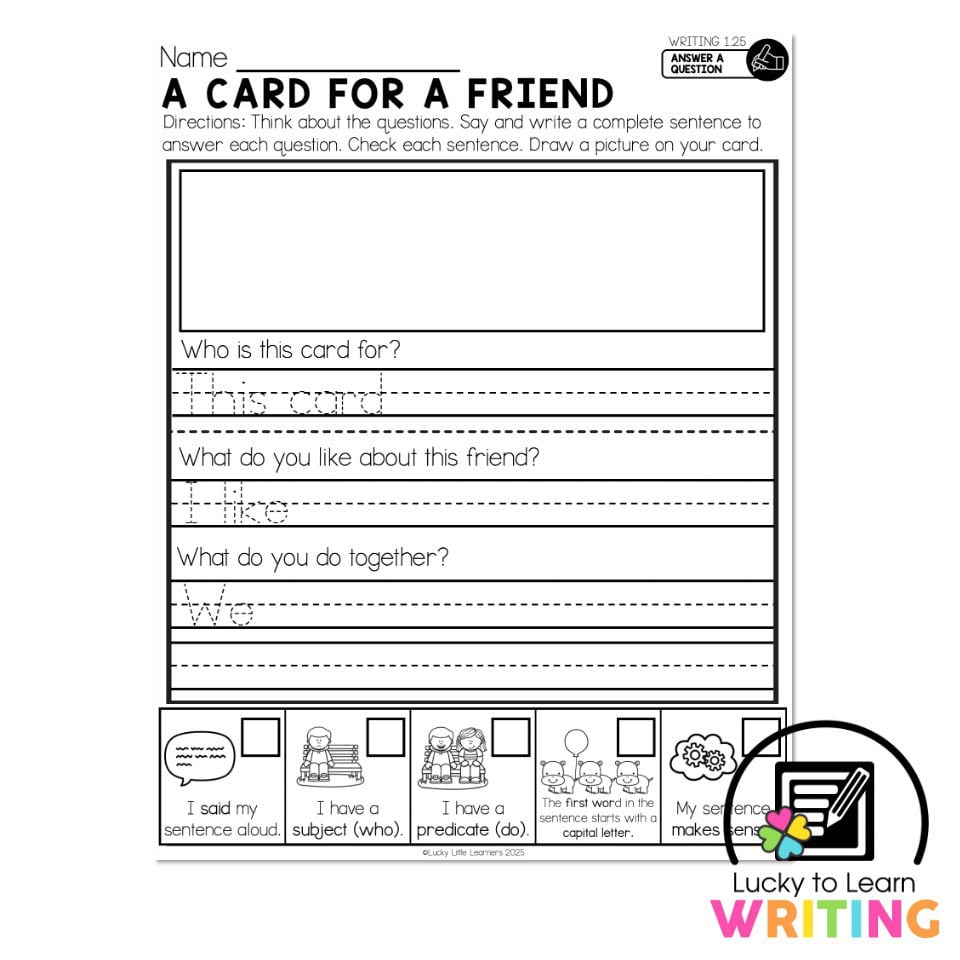 Lucky to Learn Writing 1st Grade - Unit 1 Writing Foundations - Writing ...