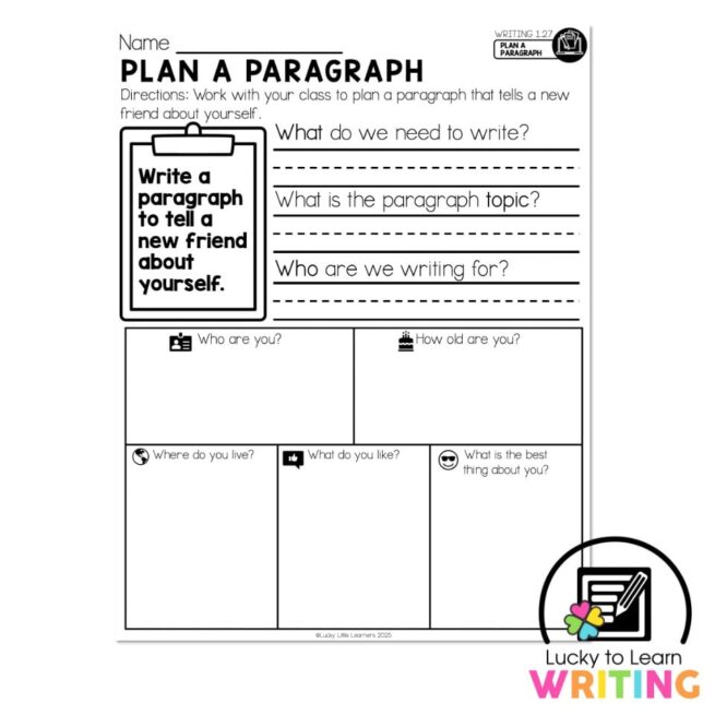 Lucky to Learn Writing 1st Grade - Unit 1 Writing Foundations - Writing ...
