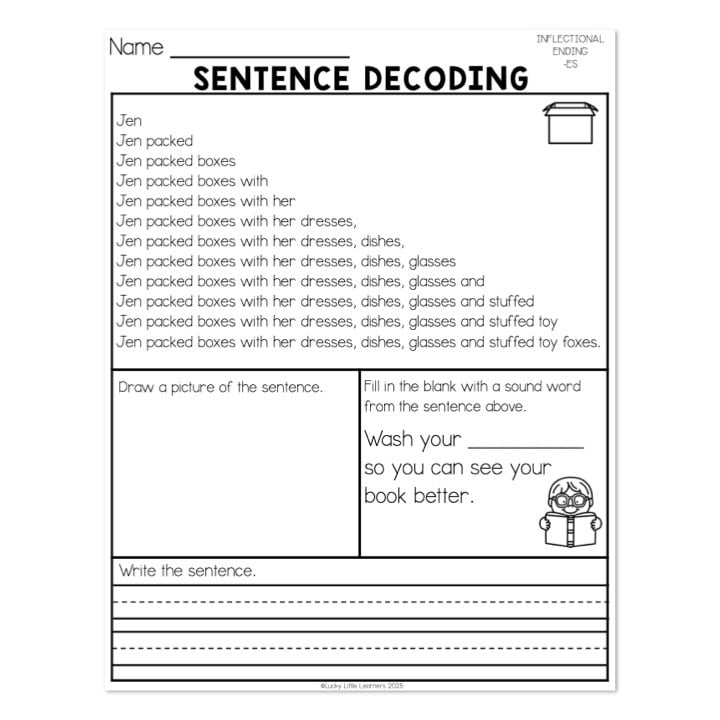 Sentence Decoding - Inflectional Endings - ES - Lucky Little Learners
