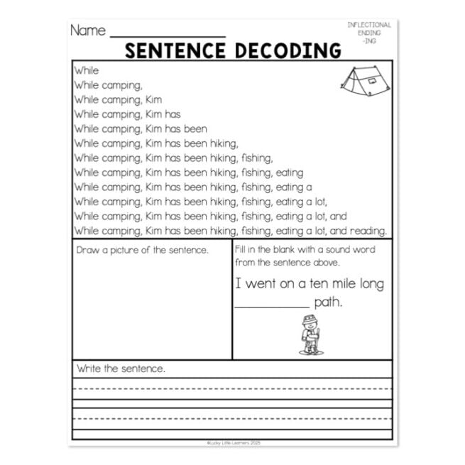 Sentence Decoding - Inflectional Endings - ING - Lucky Little Learners