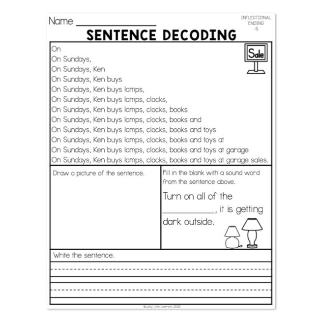 Sentence Decoding - Inflectional Endings - S - Lucky Little Learners