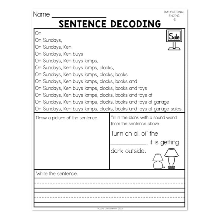 Sentence Decoding - Inflectional Endings - S - Lucky Little Learners