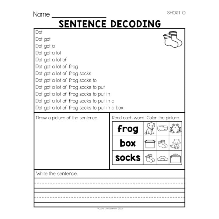 Sentence Decoding - Short O - Version 2 - Lucky Little Learners