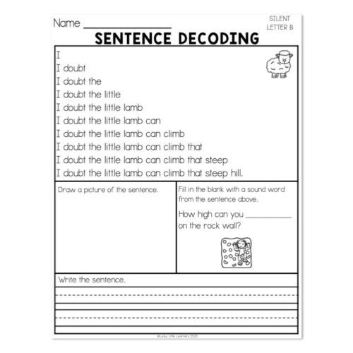 Sentence Decoding - Silent Letters - B - Lucky Little Learners
