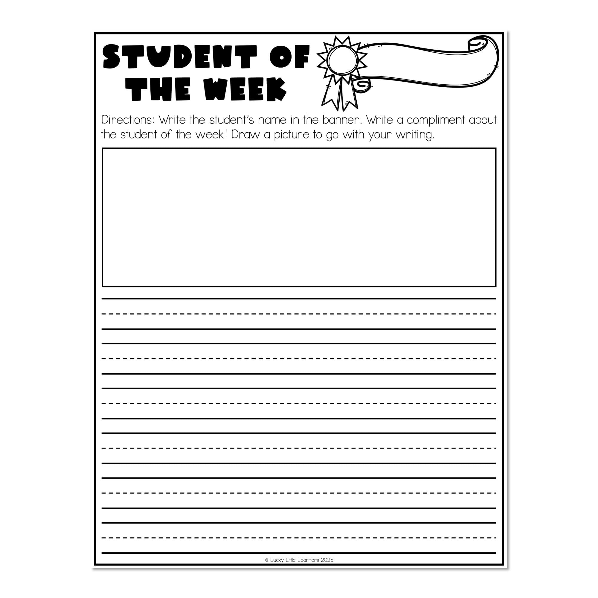Student of the Week - Compliment Book Writing Page - Lucky Little Learners