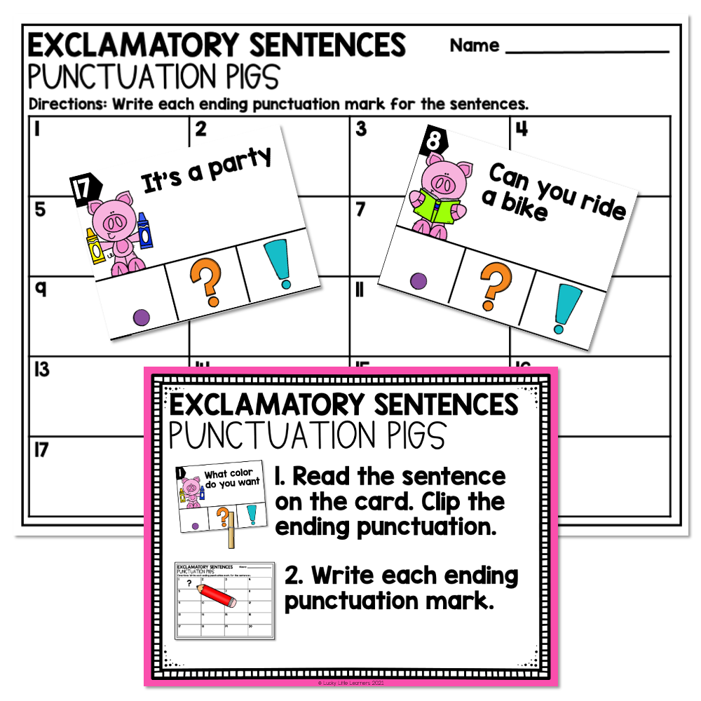 1st Grade Grammar Center - Exclamatory Sentences - Lucky Little Learners