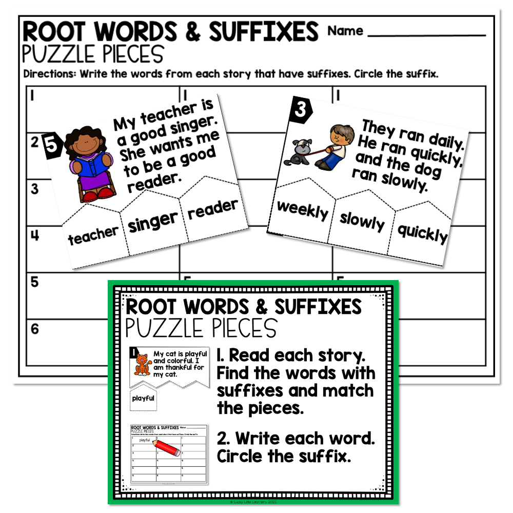 1st Grade Grammar Center - Suffixes - Lucky Little Learners