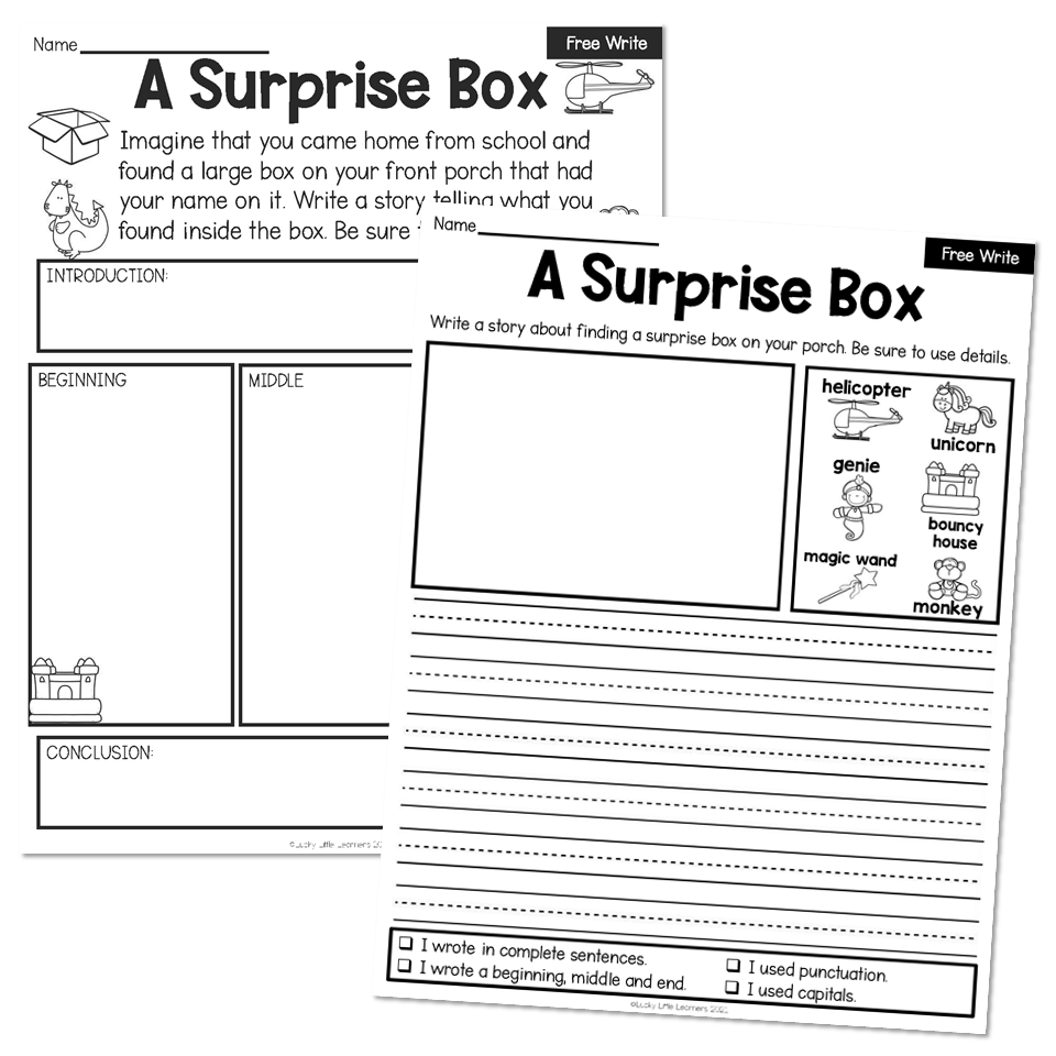 1st Grade January Writing Pages - Free Write - A Surprise Box - Lucky ...