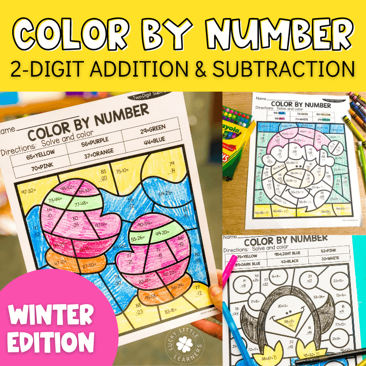 Winter 2-Digit Color by Number - Lucky Little Learners