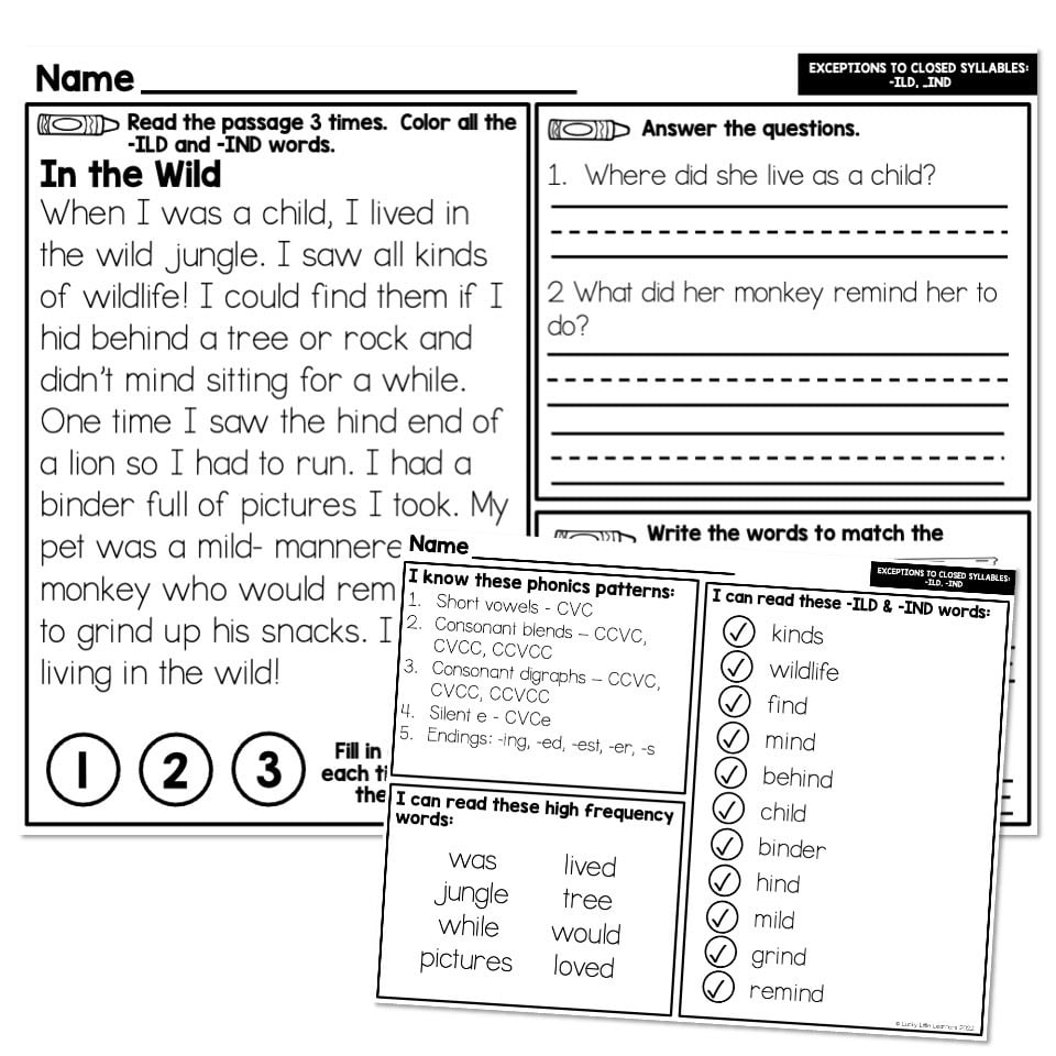 2nd Grade Decodable Phonics Passage – Exceptions to Closed Syllables ...