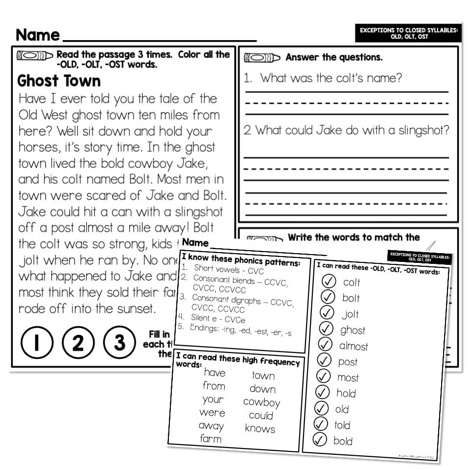 2nd Grade Decodable Phonics Passage – Exceptions to Closed Syllables ...