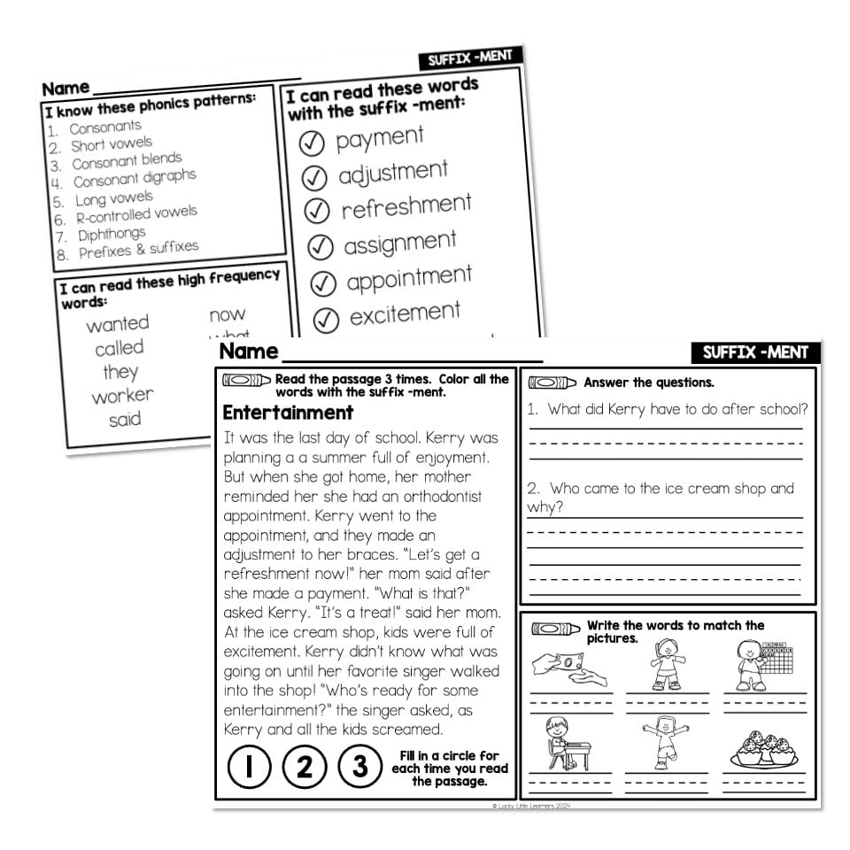 2nd Grade Decodable Phonics Passage - Suffixes - MENT - Entertainment ...
