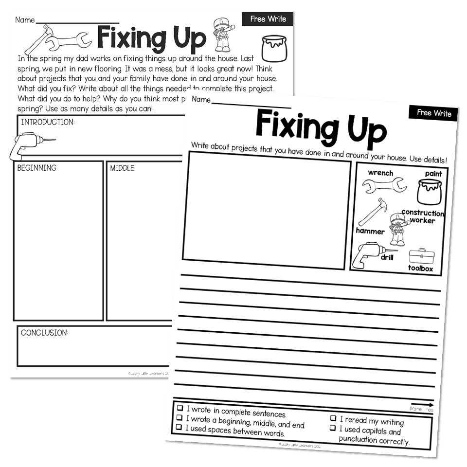 2nd Grade February Writing Pages - Free Write - Fixing Up - Lucky ...