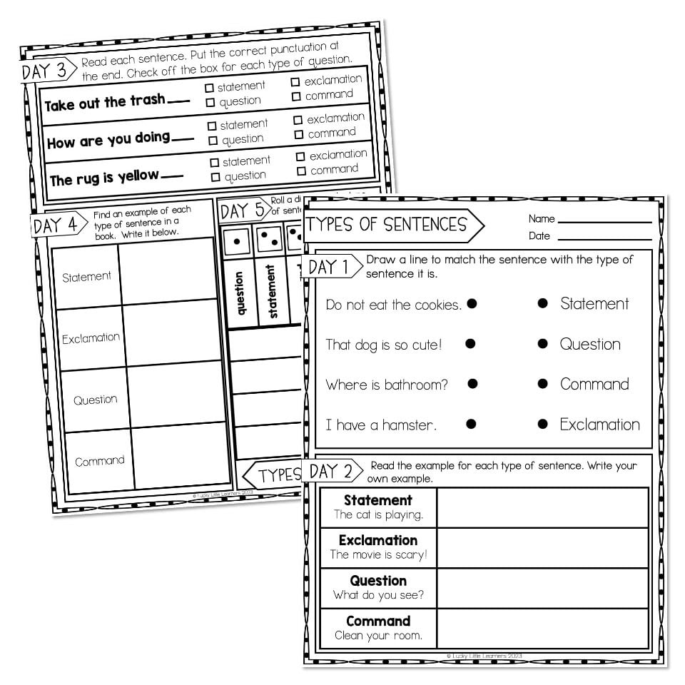 2nd Grade Grammar Worksheets – Types of Sentences - Command Statement ...