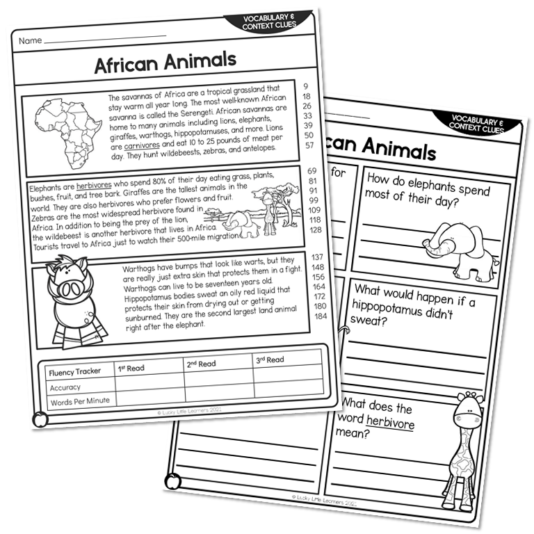 2nd Grade Vocabulary and Context Clues - African Animals - Above ...
