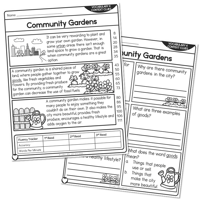 2nd Grade Vocabulary and Context Clues - Community Gardens - At - Lucky ...