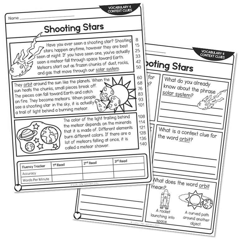 2nd Grade Vocabulary and Context Clues - Shooting Stars - At - Lucky ...