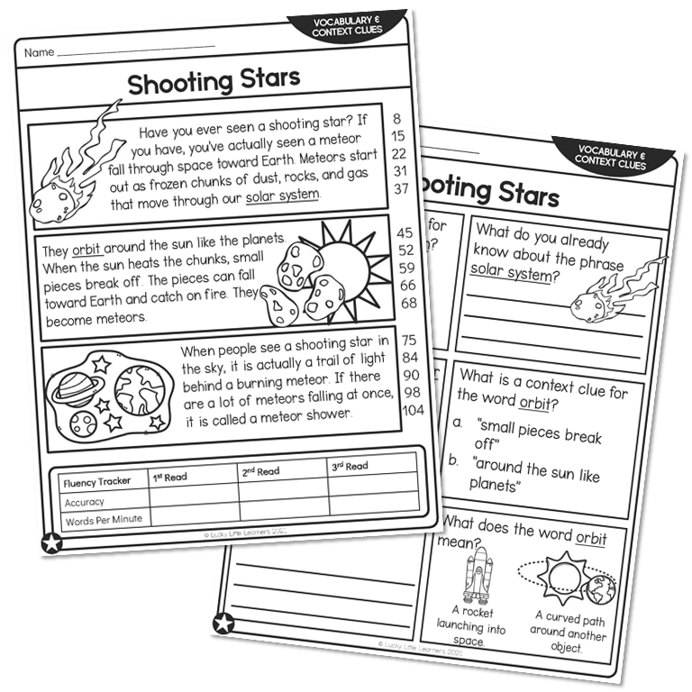 2nd Grade Vocabulary and Context Clues - Shooting Stars - Below - Lucky ...