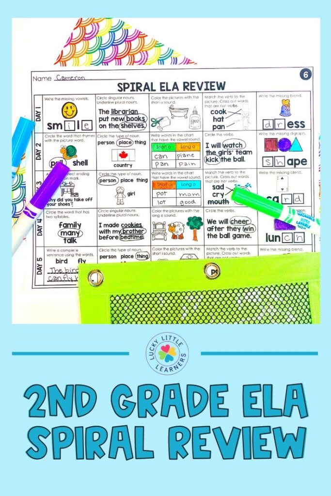 2nd Grade ELA Spiral Review Bundle - Lucky Little Learners