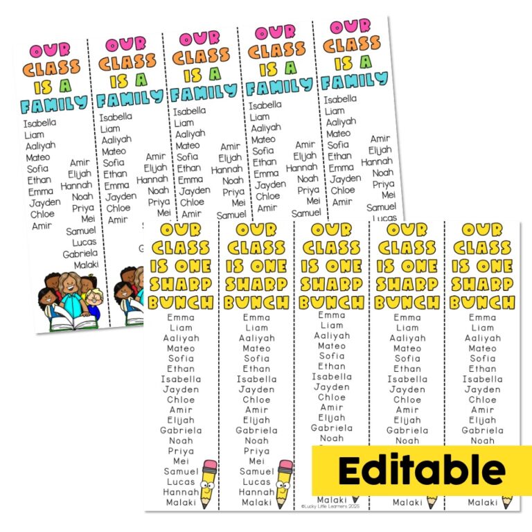 Class Bookmarks - Editable - Lucky Little Learners