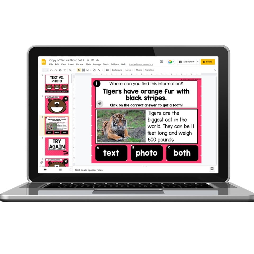 Digital Toothy - Reading Comprehension - 1st Grade - Text vs Photo ...