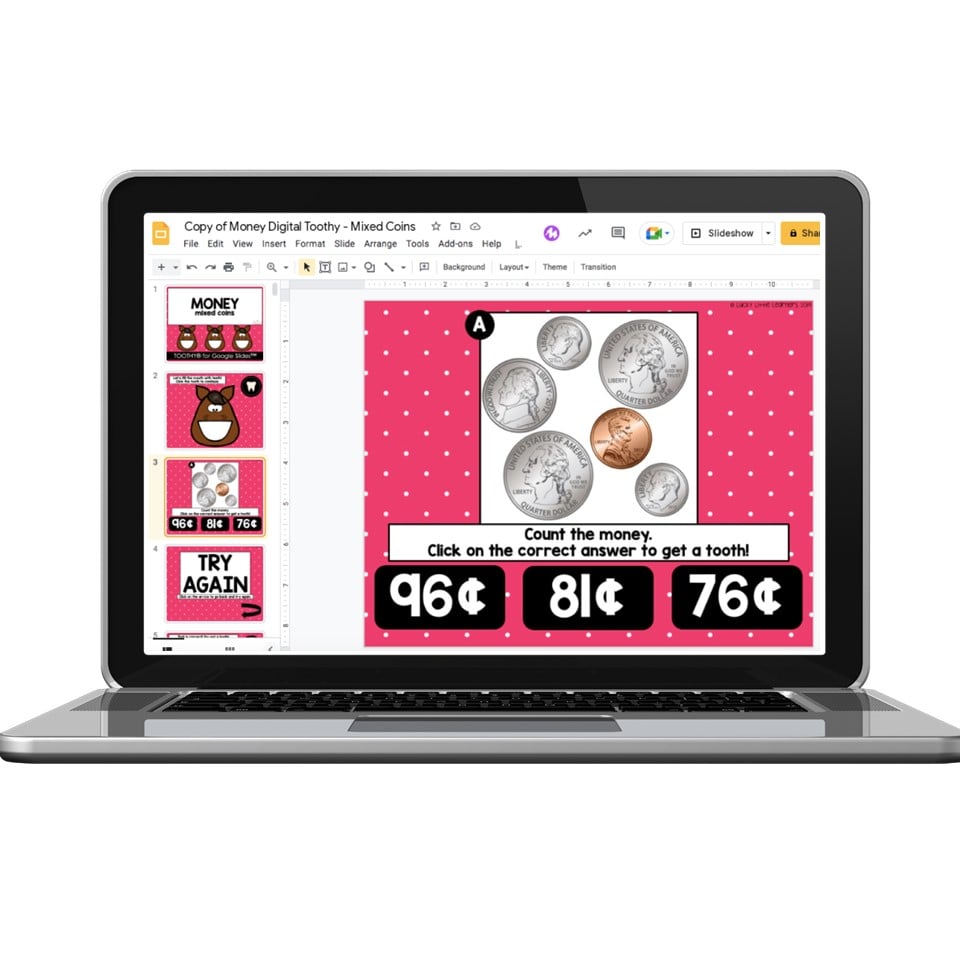 Digital - 1st and 2nd Grade Math Toothy® Task Cards - Money Mixed Coins ...