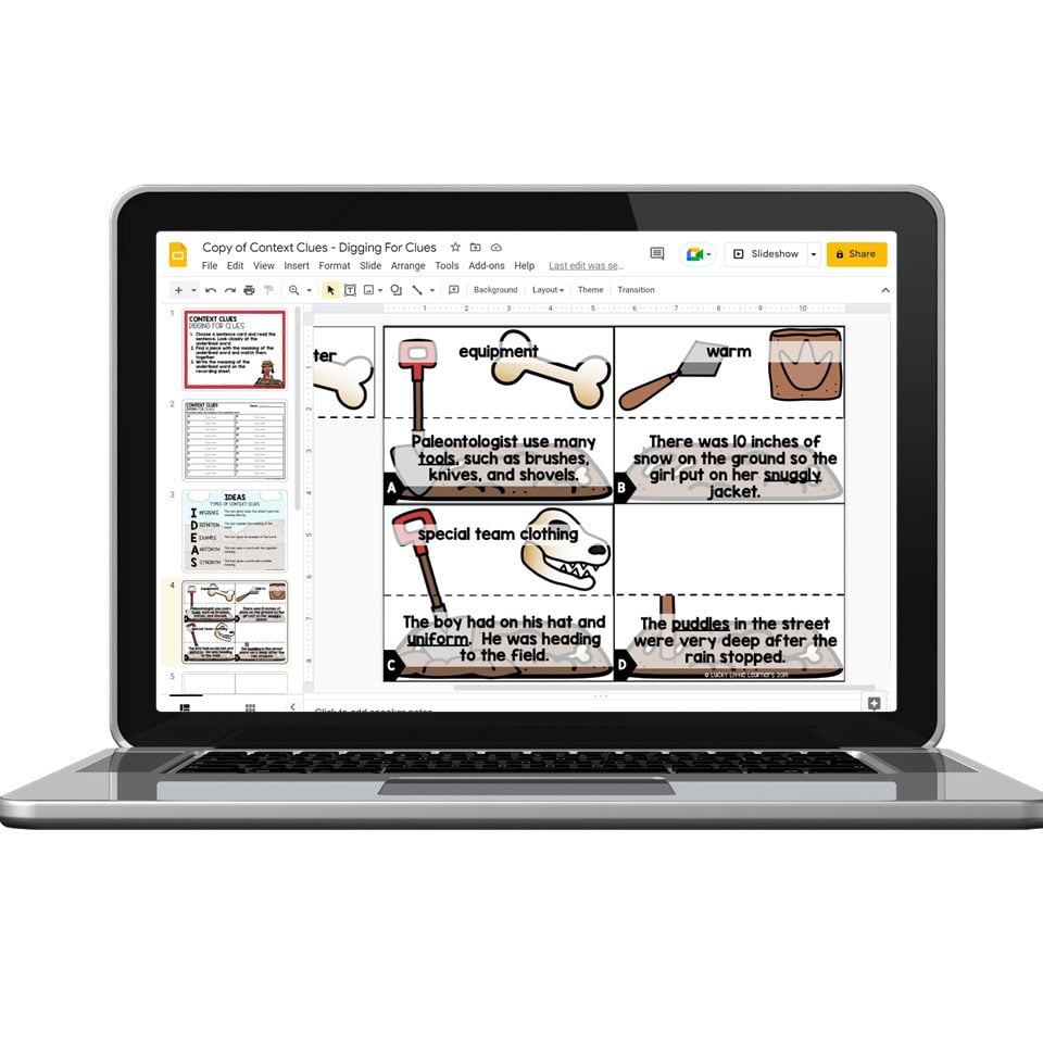 Digital - 2nd Grade Grammar Center - Context Clues - Lucky Little Learners