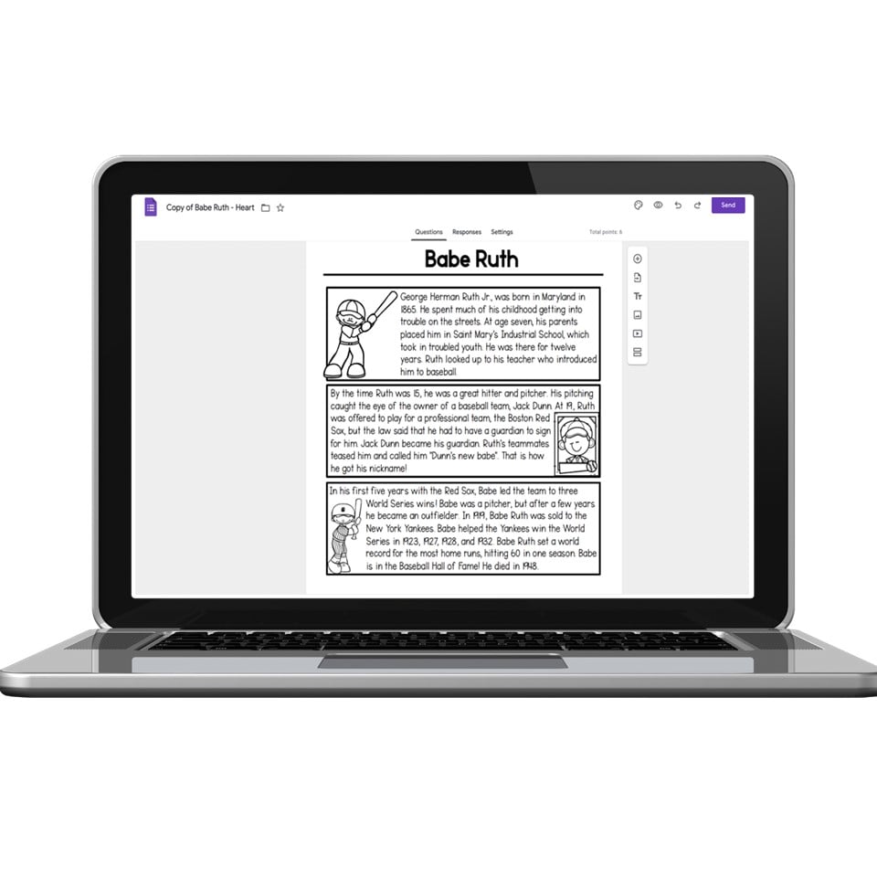 Digital 2nd Grade Reading Passages - Text Structures - Babe Ruth - At ...