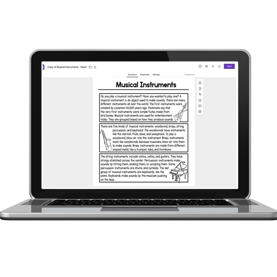 Digital 2nd Grade Reading Passages - Nonfiction Text Evidence - Musical ...