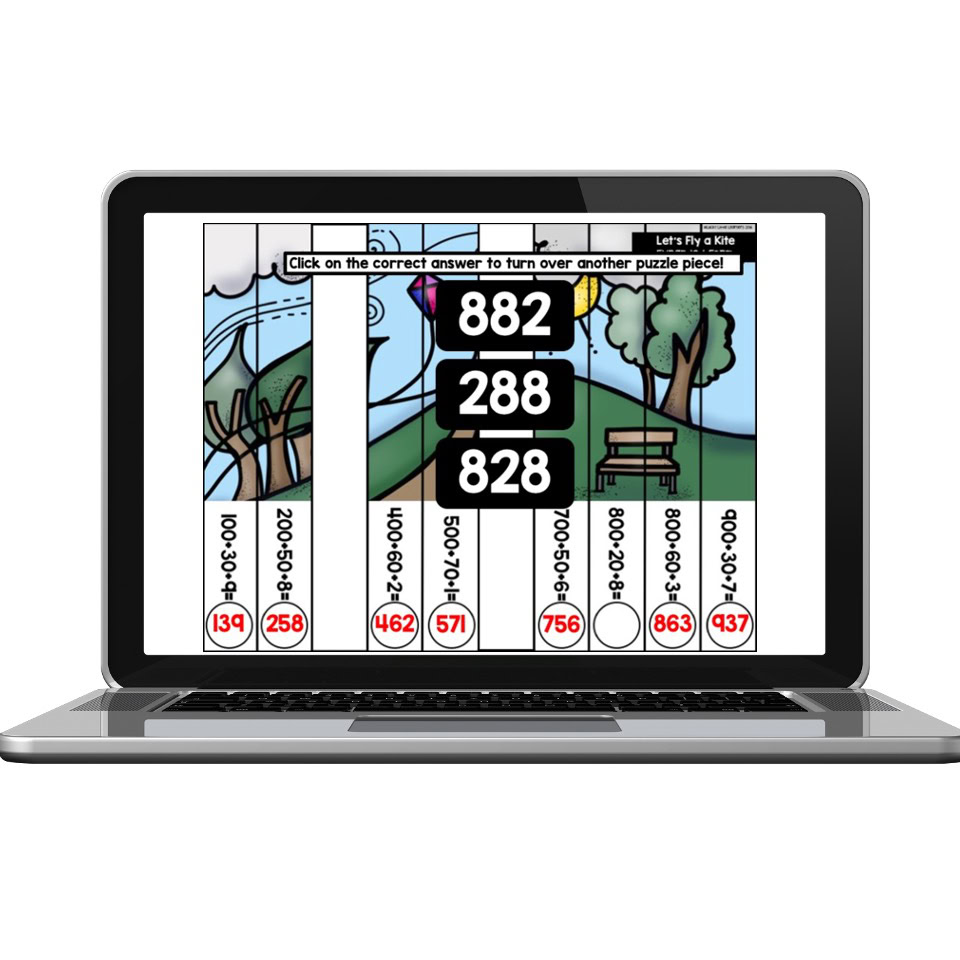 Digital April Math Puzzle - Expanded Form - 3-Digit - Lucky Little Learners