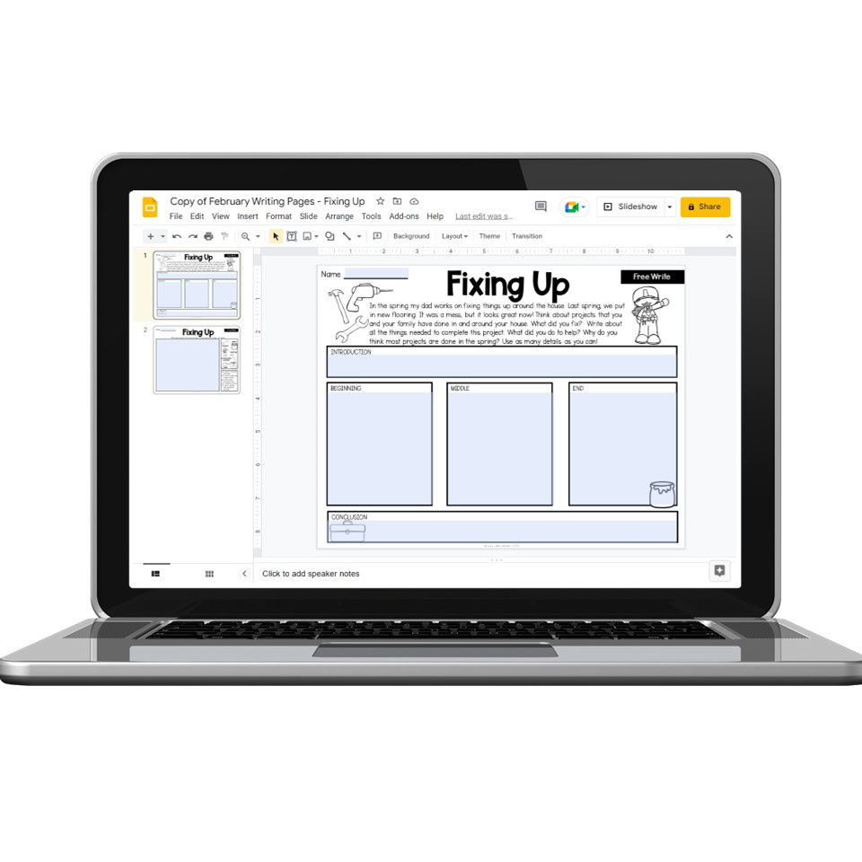 Digital - February Writing Pages - Free Write - Fixing Up - Lucky ...
